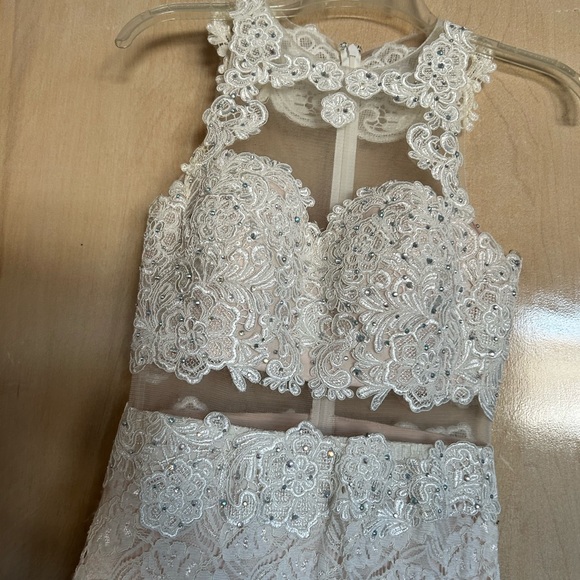 Betsy & Adam | Dresses | White Lace Illusion Dress With Sparkle Prom | Poshmark